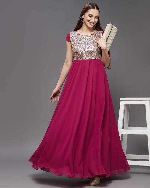 Buy Miss Chase Women Pink Embellished Georgette Single Dress Online at ...