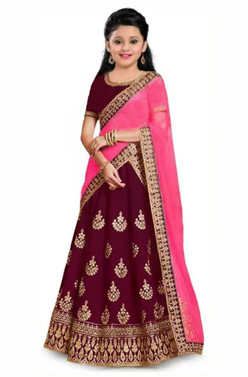 Buy Piludi Girls Purple Embroidered Art Silk Lehenga & Choli | Girls ...