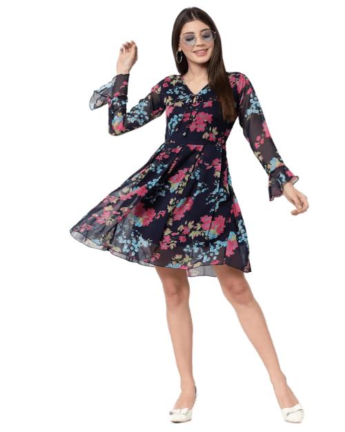 Buy Helwin Designer Women Georgette Western Midi Short Dress Online at ...