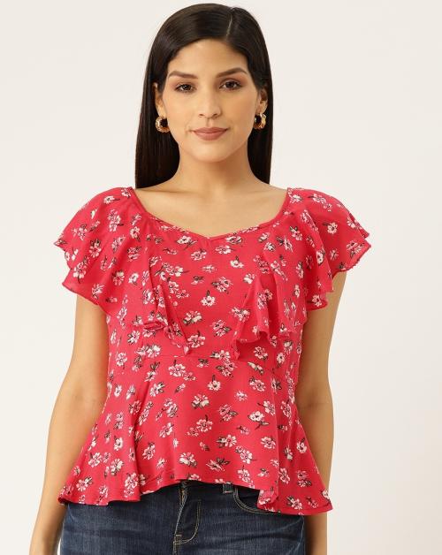 Buy Red Floral Frill Top Online at Best Prices in India - JioMart.