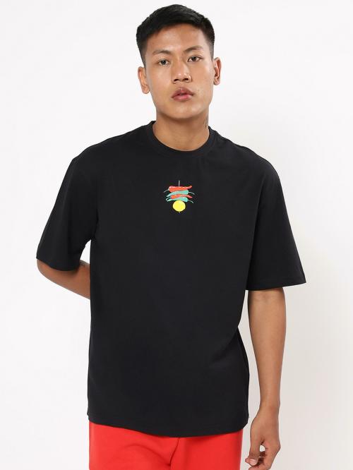 Buy Bewakoof Men's Black Buri Najar Wale Typography Round Neck Short Sleeve Oversized T-shirt ...