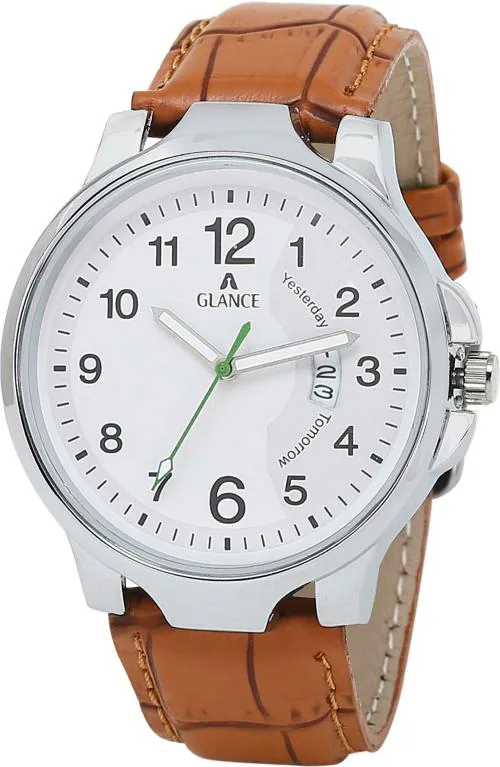 Aglance Analog White Dial Brown Strap Watch For Men (8000) - JioMart