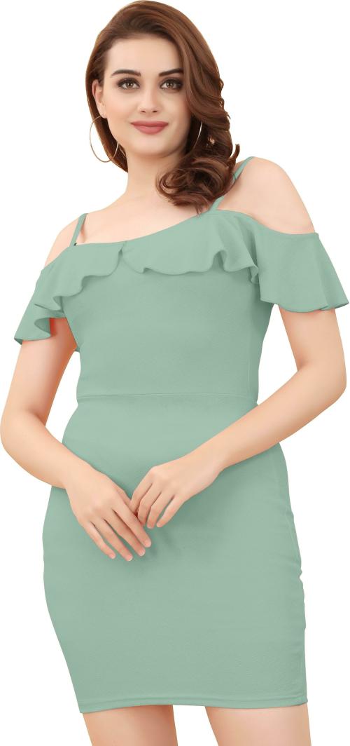 Buy Fedilla Women Sea Green Solid Polyester Dress Online at Best Prices ...