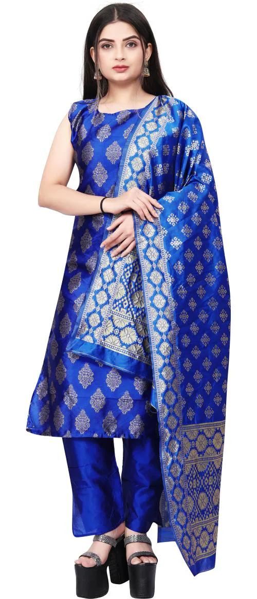 Buy sukhnath creation Women's Silk Blend Blue Straight Kutra, Pant with ...