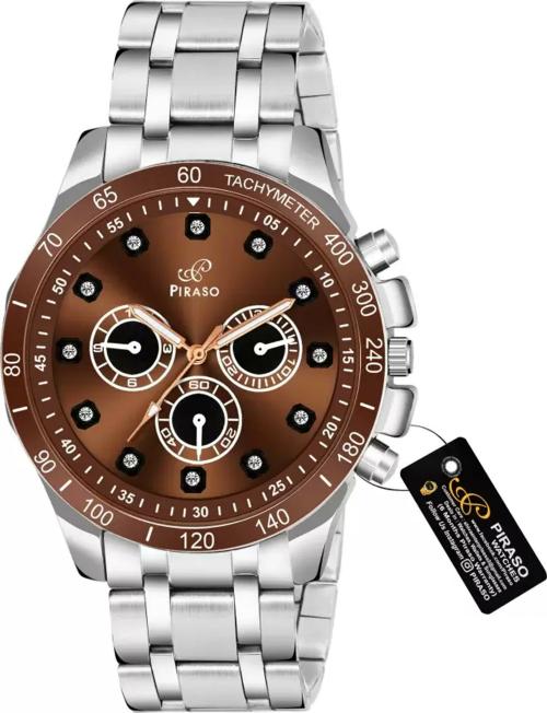 Buy PIRASO PREMIUM BROWN DIAL SILVER CHIAN ANALOG WATCH FOR MEN Analog ...