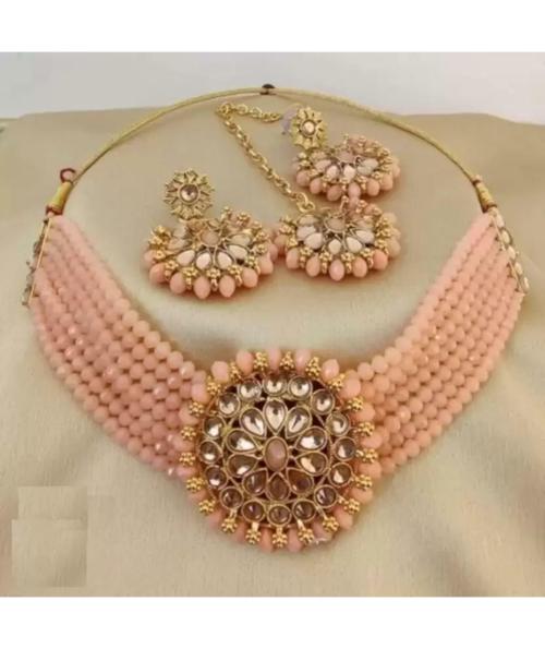 Buy KAIMA Trendy Alloy Gold-plated Gold Jewellery Set for Women (Peach ...