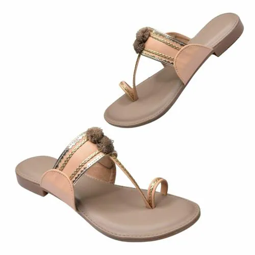 Buy Stepee Classy & Trendy Peach Kolhapuri Flats Slip on Soft Padding ...