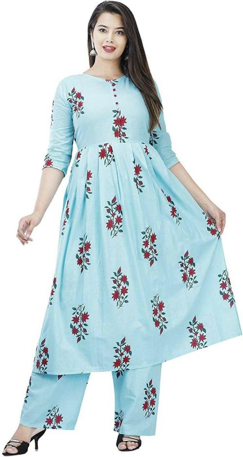 Buy PANGHAT COLLECTION Women Light Blue, Red , Dark Green Printed ...