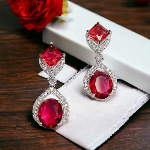 Buy TREND CREATION Rhodium Plated American Diamond Drop Earring For ...