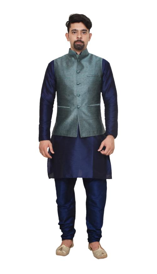 Buy HFP Men's Royal Blue Matching silk Kurta Churidhar With Red Joot ...