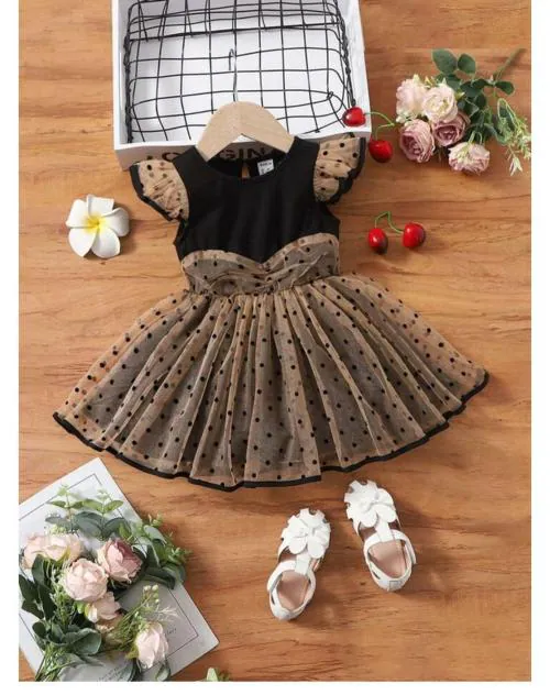 Buy Tior Contrast Dobby Mesh Butterfly Sleeve Ruched Party Dress ...