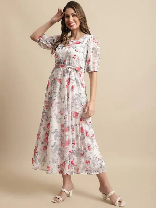 Buy Fabflee Womens Georgette Floral Print A-line Dress | Dress | Women ...