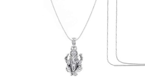 Buy Akshat Sapphire Pure Silver God Ganesha Pendant With Chain Suitable ...