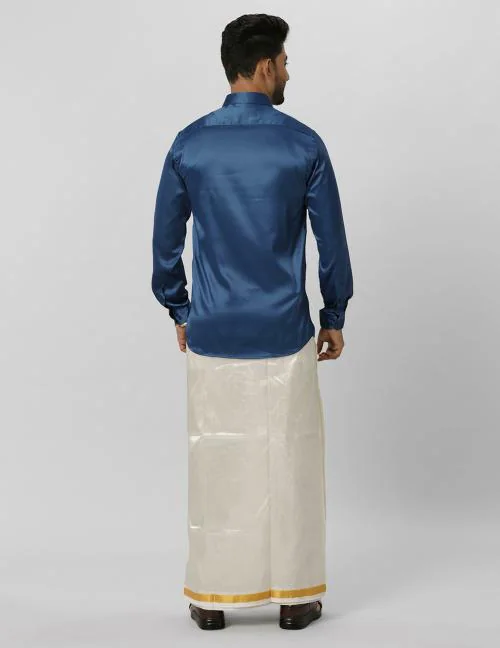 Buy RAMRAJ Men Poly Cotton Dark Blue Colour Shirt Full Sleeves With ...