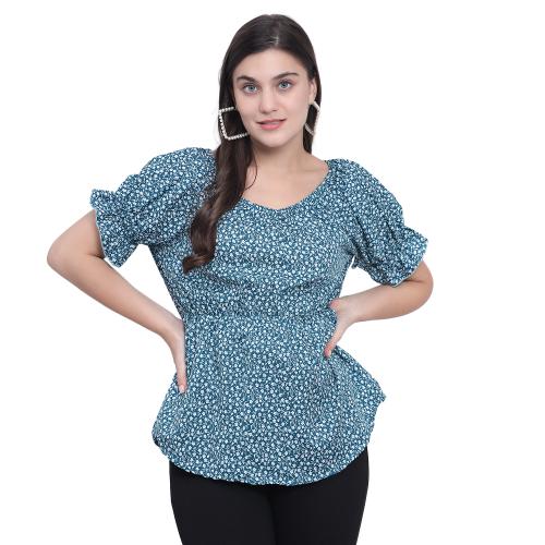Buy Nature Craft Light Blue Poly Crepe Floral Printed Women Tops Online ...