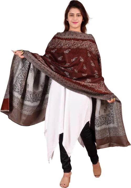 Buy FusFus Women Brown Self Design Acrylic Shawl - Free Size Online at ...