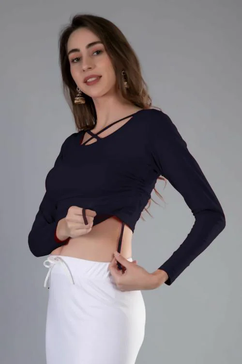 Buy THE BLAZZE B1902 Women Cotton X Scoop Neck Full Sleeves Adjustable Drawstring Crop Tops ...