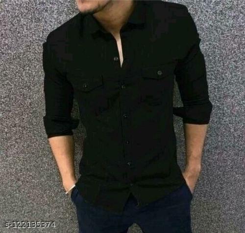 Buy NUMERO-CLOTHES FASHION Men Black Solid Pure Cotton Casual Shirts (L ...