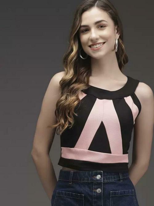 Buy Zeny Enterprise Women Pink Self Design Lycra Blend Top (S) Online ...