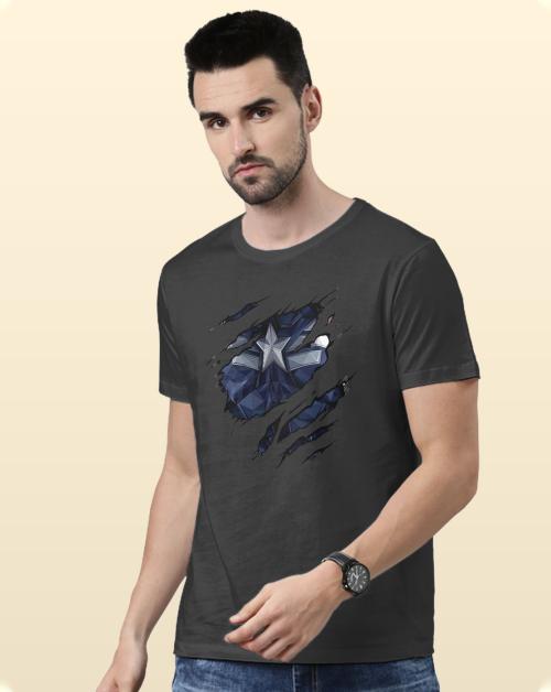 Buy Macmerise Ripped Captain America Steel Grey T-shirt for Mens Online ...