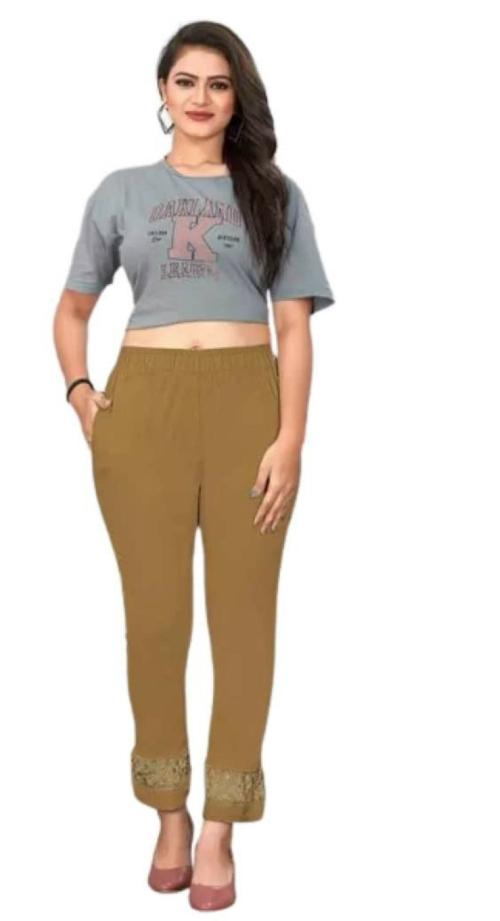 Buy Balma Women Olive Rayon Slab Lycra Elastic Waist Formal Pant Online ...