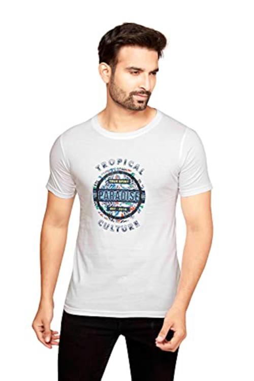 Buy True Spirit Men White Solid Regular Fit T-Shirt (L) Online at Best ...