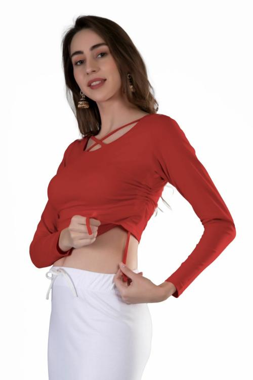 Buy THE BLAZZE B1902 Women Cotton X Scoop Neck Full Sleeves Adjustable Drawstring Crop Tops ...