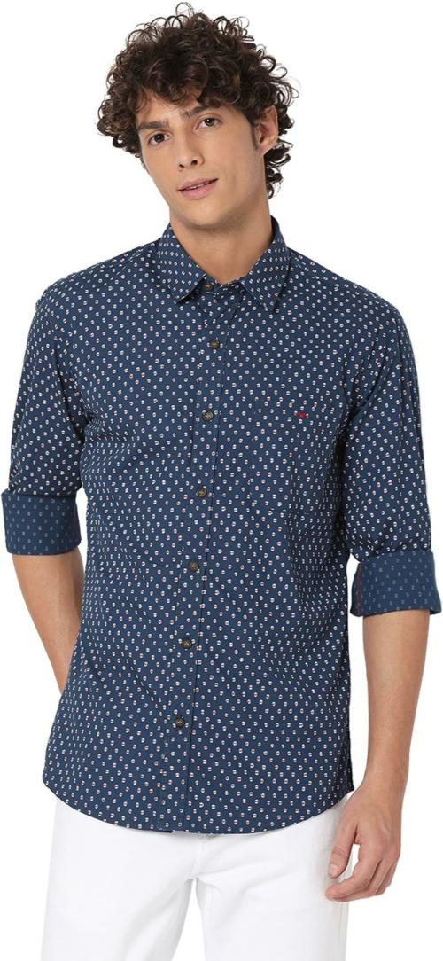 Buy Mufti Navy & White Print Slim Fit Casual Shirt Online at Best ...