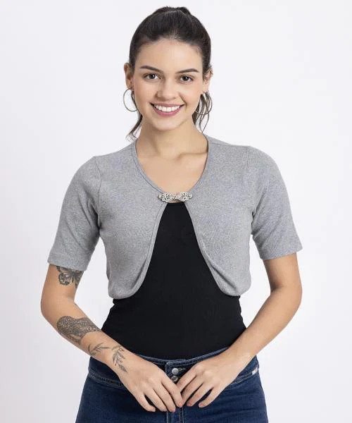 Buy Moomaya Knitted Casual Shrug , Long Sleeves Solid Cardigan With ...