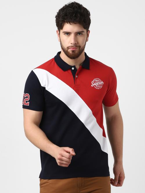 Buy UrbanMark Men Half Sleeves Regular Fit Colorblock Polo Tshirt -Navy ...