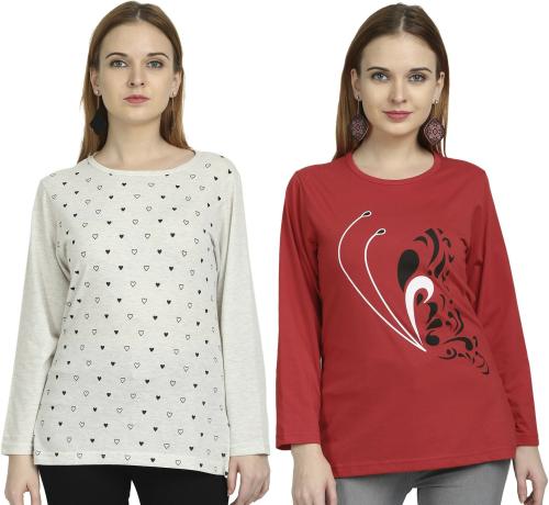 Buy CHOZI Women Multicolor Printed Cotton Blend Pack of 2 T-Shirt ...