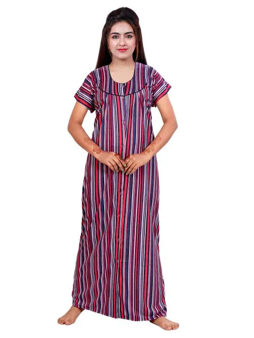 Buy NACNO Women's Hosiery Cotton Front Open Nighty/Maxi/Nightgown Pink ...