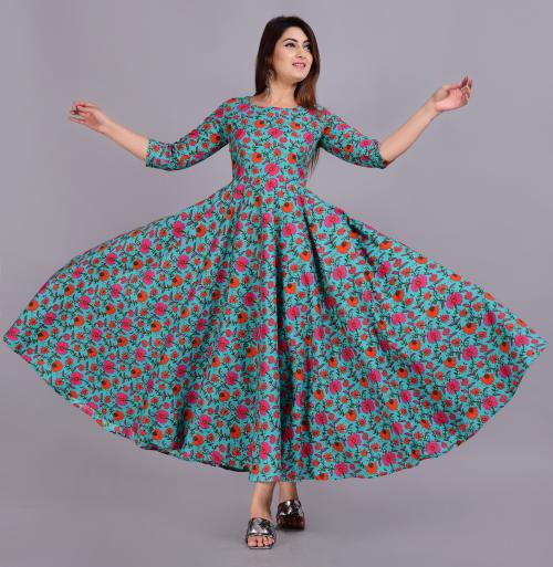Buy Armoniya Multicolor Floral Print cotton Anarkali kurtis with round ...
