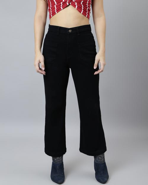 Buy Guti Women High Rise Ankle Length Black Flared Jeans Online at Best ...