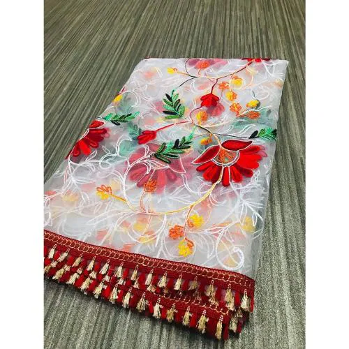 Buy Miss Lady Fashion Women's Heavy White Colour Net Embroidered Fancy phulkari work Dupatta for ...