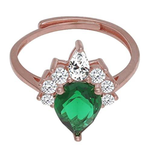 Buy Giva Sterling Silver Adjustable Rose Gold Emerald Green Drop Ring Online at Best Prices in ...