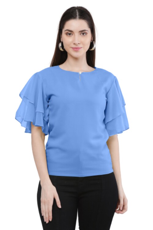 Buy PELTON WESTURN GEORGETTE TOP FOR WOMEN WITH UMBRELLA RUFFLES SLEEVE ...