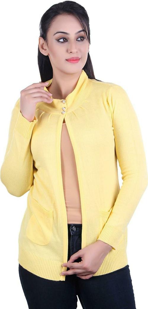 Buy Ogarti Women Yellow Solid Acrylic Blend Single Shrug Online at Best ...