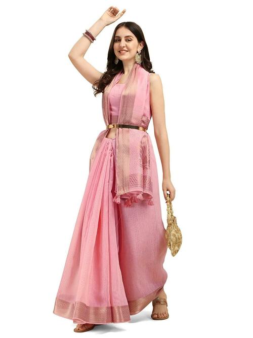 Buy Dungrani Pink Cotton Silk Women Saree With Blouse Pic Online at ...