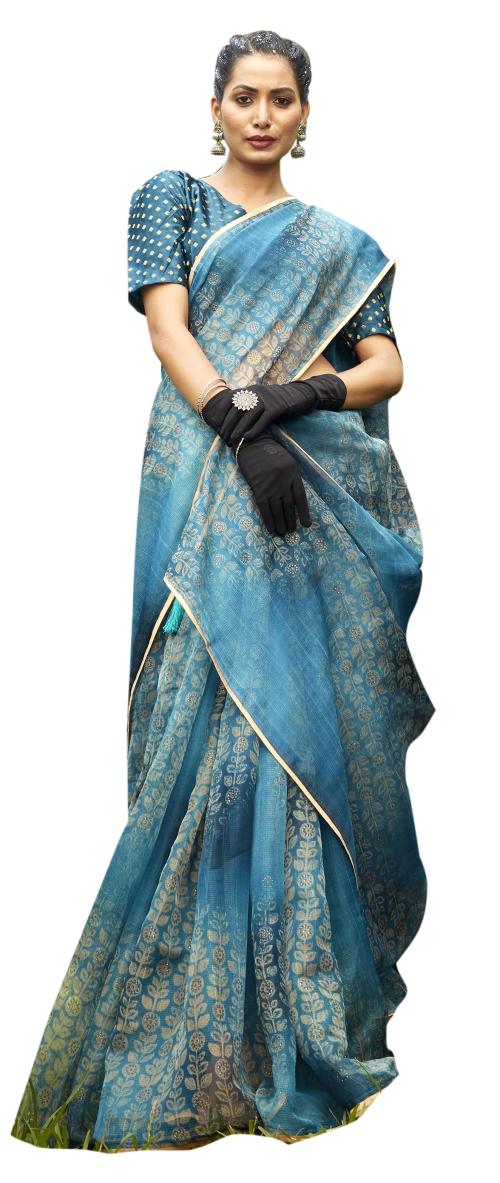 Buy TRIVENI Blue Organza Floral Saree Online at Best Prices in India - JioMart.