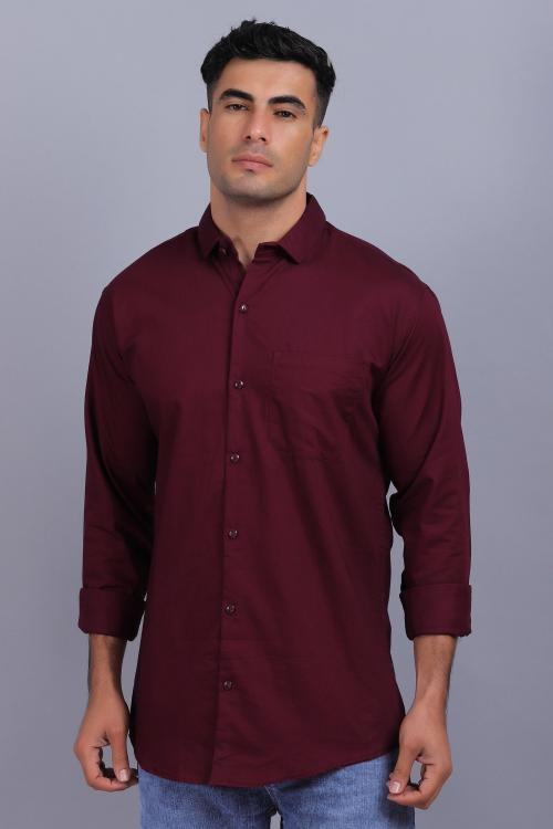 Buy Ikg Denim Men Maroon Solid Pure Cotton Casual Shirt (S) Online at ...