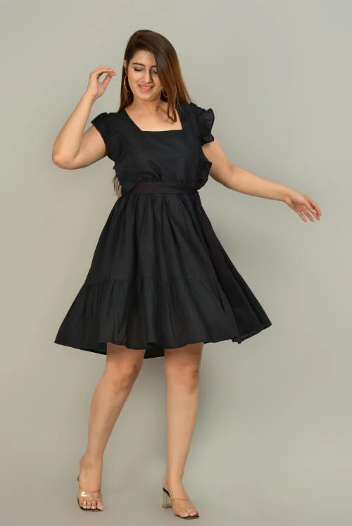 Buy Manojava Women Black Viscose Rayon Fit And Flare Dress (Xl) Online ...