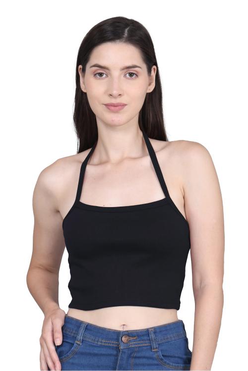 Buy Fasska Women's Halter Neck Crop Top Stylish back tie Readymade ...