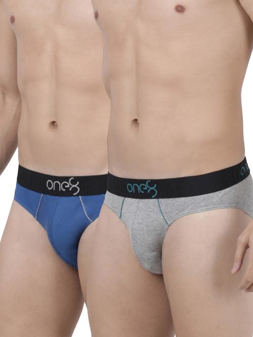 Buy One8 Grey Melange and Royal Blue Solid Pure Cotton Pack of 2 Brief Online at Best Prices in ...