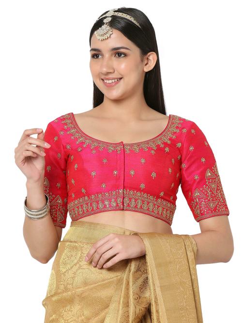 Buy Salwar Studio Women's Rani Silk Blend Embroidered Readymade Saree Blouse Online at Best ...