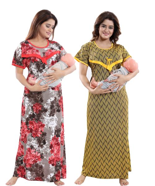 Buy Glam World Women Multicolor Printed Satin Nighty Combo- Free Size ...