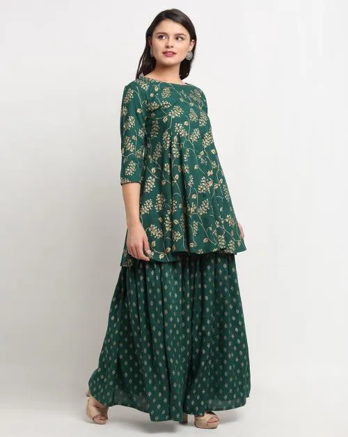 Buy The Mini NEEDLE Dark Green A-Line Kurti with Skirt-XXL, Green ...