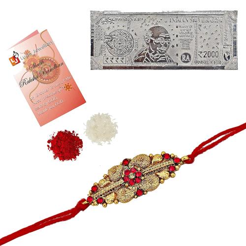 Buy Lucky Jewellery 18 K Gold Plated Rakhi With Silver Pure Chandi Two ...