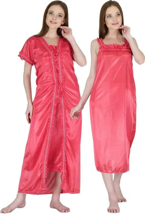 Buy Be You, peignoir Women Peach Solid Satin Nighty With Robe Online at ...