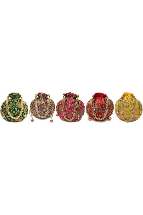 Buy Binori Rajasthani Style Royal Clutch Silk Potli Pack of 5 Online at ...